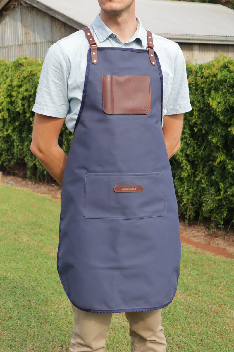 Canvas Apron - Navy and Golden Brown – Andrew Reeson Leather